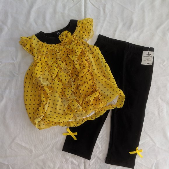 Baby Essentials | Matching Sets | Infant Girls Yellow Black 2 Pc Outfit ...